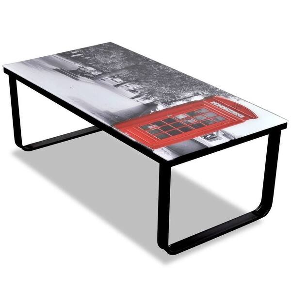 Coffee Table with Telephone Booth Printing Glass Top - Bed Bath ...