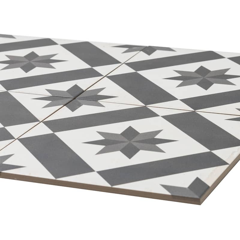 Astral 10x10 Grey Star Matte Porcelain Encaustic Tile - Floor & Wall ...