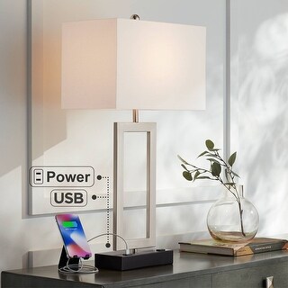 Modern Table Lamp with USB Outlet Steel Open Rectangle - 16" x 30 ...