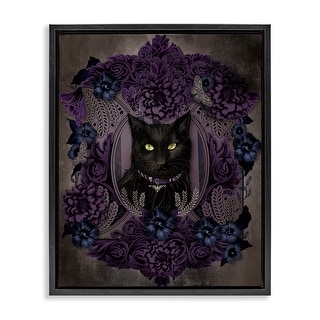 Stupell Black Cat with Gothic Florals Framed Floater Canvas Wall Art ...