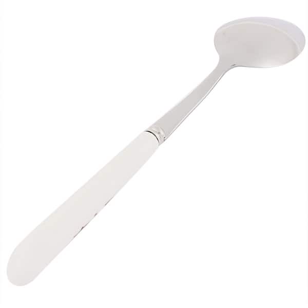 Rose Pattern Ceramic Handle Dinner Soup Serving Spoon - Silver Tone ...