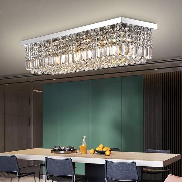 32 in. Modern Chrome Crystal Chandelier 6-Light Rectangular Flush Mount Light - Bed Bath ...
