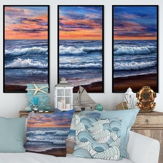 Designart "Sunset Over The Blue Ocean II" Nautical & Coastal Framed ...