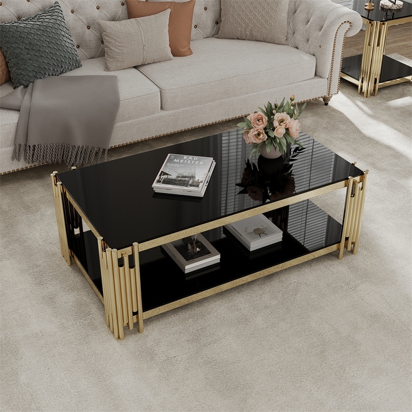 48 Wide Rectangular Coffee Table with Black Tempered Glass Top Bed Bath Beyond 39894247