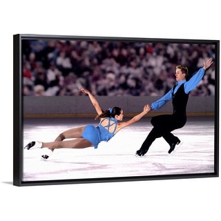 "Figure skating pair performing in front of crowd" Black Float Frame ...