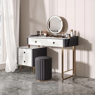 4-Drawer Vanity Table Set, Sintered Stone Dressing Table & Stool - Bed ...
