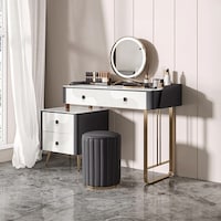 4-Drawer Vanity Table Set, Sintered Stone Dressing Table & Stool - Bed ...