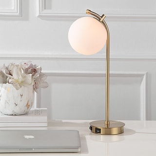 Copper Grove Antique Gold Metal and White Glass Globe USB Desk Lamp ...
