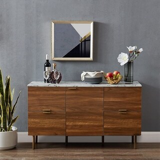48 Inches Sideboard Buffet Console Storage Cabinet Faux Marble Top ...