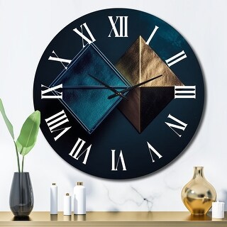 Designart "Rhombus In Deep Blue And Gold Abstract II" Modern Geometric ...