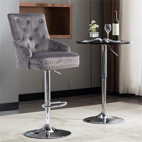 Set of 4 Bar Stool Adjustable Height Swivel Velvet Woven - On Sale ...