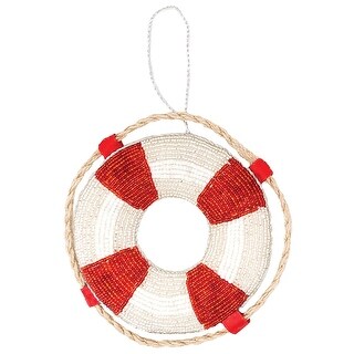 Red White Beaded Coastal Life Ring Lifesaver Christmas Holiday Ornament ...