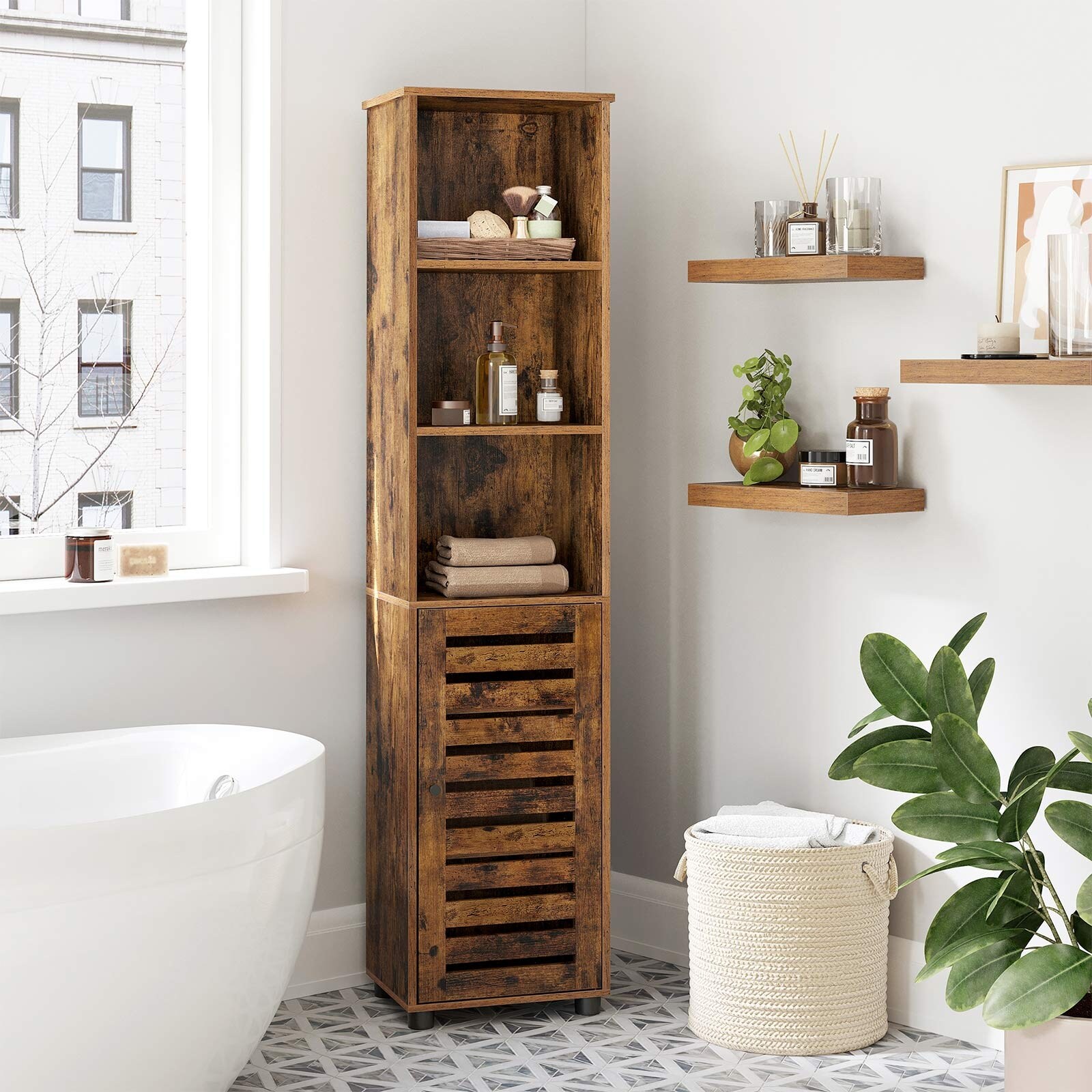 VASAGLE Bathroom Tall Cabinet Storage Cabinet with 3 Open Compartments and 2 Adjustable Shelves 11.8 D x 15.7 W x 65.7 H Bed Bath Beyond 36649465