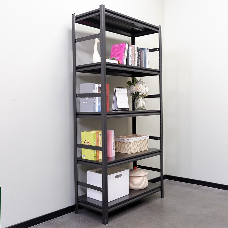 5-Tier Heavy Duty Foldable Metal Rack Storage Shelving Unit with Wheels ...