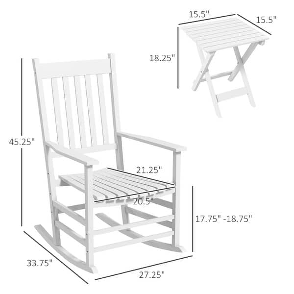 Outsunny Wooden Rocking Chair Set w/ Foldable Side Table, Outdoor ...