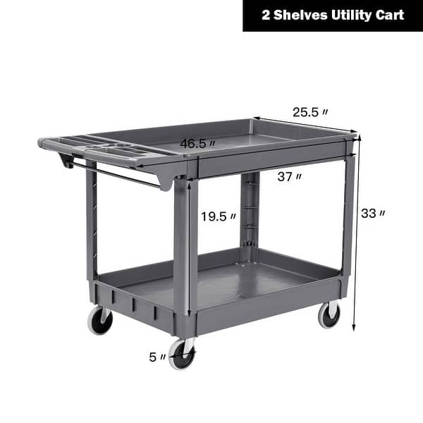 46" x 25" x 33" Plastic Utility 2 Shelves Rolling Service Cart - 46.5 ...