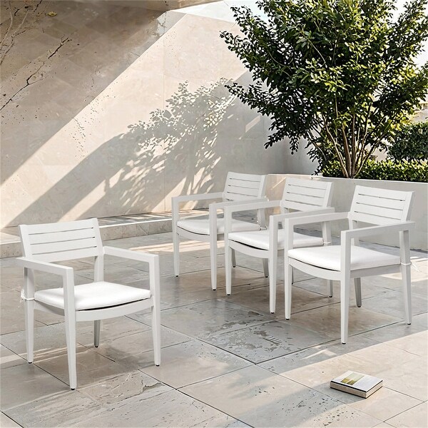 Set of 4 Outdoor Aluminum Dining Chairs with Sunbrella Fabric Cushions White