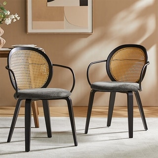 Dolores Mid-Century Modern Dinning Chair with Bentwood Rattan Backrest ...