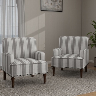 Set of 2 Traditional Upholstered Stripe Accent Chair for Living Room ...