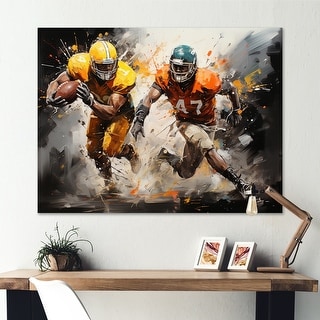 Designart "Orange Football Abstract Victory" Sports Canvas Wall Art ...