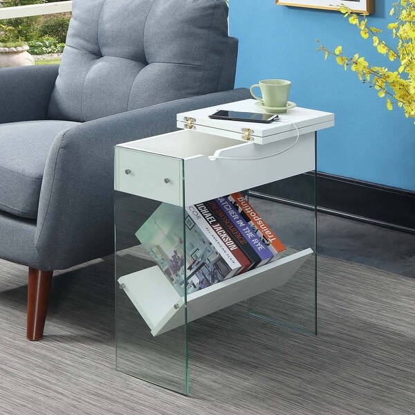Convenience Concepts SoHo Glass Flip Top End Table with Charging Station and Shelf Bed Bath Beyond 28819708