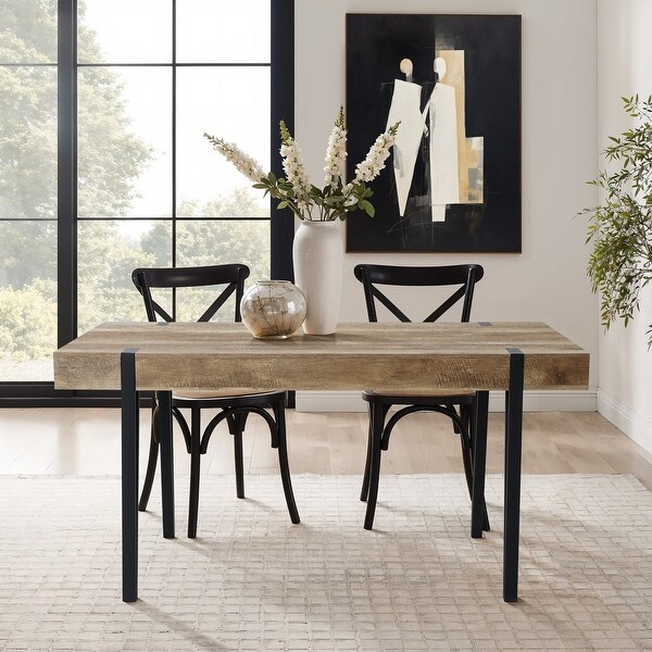 Oak Finish Manufactured Wood 6 Person Dining Table with Black Metal Legs 30 H x 63 W x 35.5 D On Sale Bed Bath Beyond 37398991