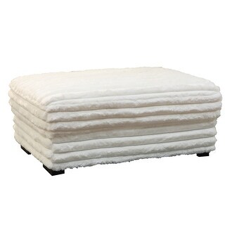 Ezo 41 Inch Ottoman, Layered Plush White Fabric Upholstery, Modern ...