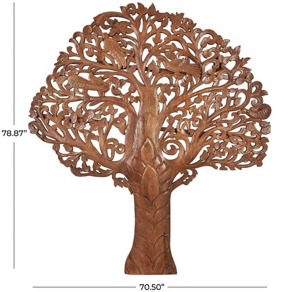 White or Brown Mango Wood Large Carved Tree Wall Decor with Scrollwork ...