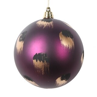Vickerman 4" Matte Plum Ball Ornament with Gold and Black Brush Strokes ...