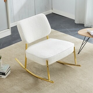 White Modern 25" Armless Rocking Chair with Metal Legs and Comfortable ...