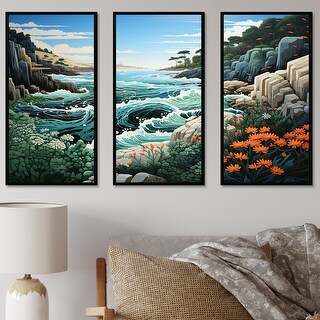 Designart "Wild Beachscape Landscape" Coastal Coral Under Water Framed ...