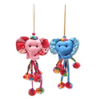 Novica Handmade Mini Tusk In Pink-Blue Cotton-Blend Ornaments (Pair ...