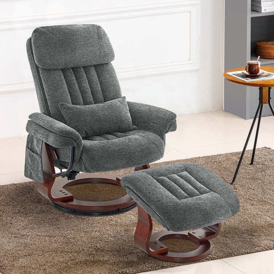 MCombo Swivel Recliner with Ottoman Leisure Office Chair Ergonomic Lounge chair Chenille Fabric 4687 Blue