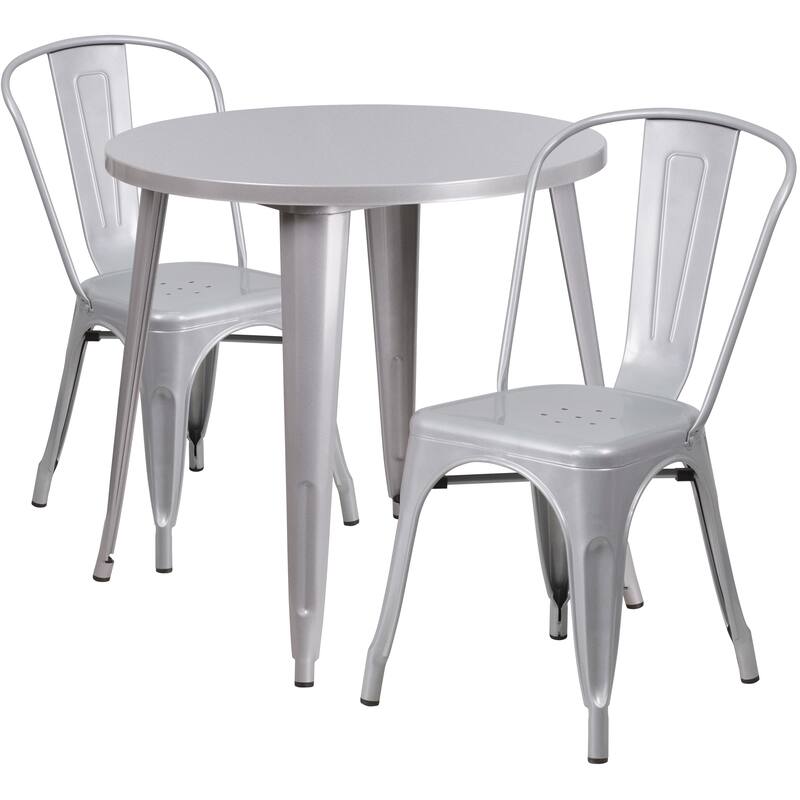 30-inch Round Metal Indoor-Outdoor Table Set - Overstock - 13404239