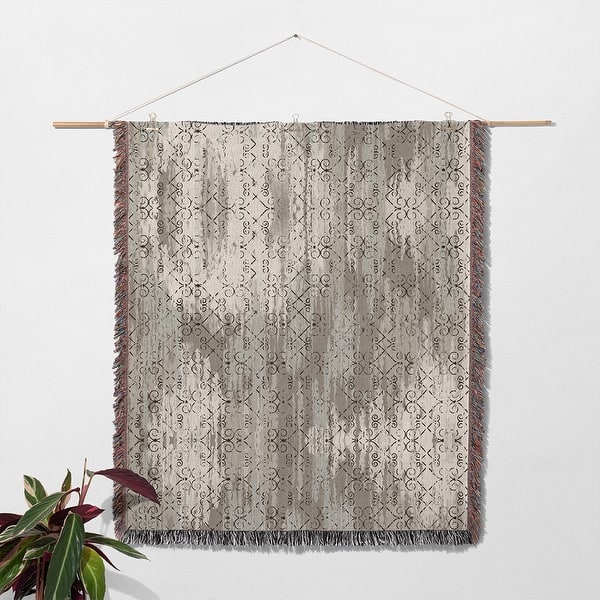 DISTRESSED WROUGHT IRON GREIGE Woven Throw Blanket with Fringe By Kavka ...