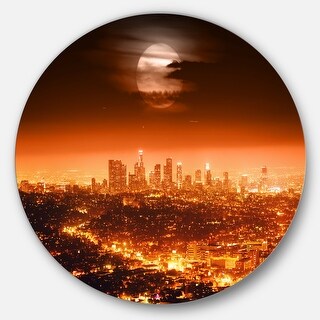 Designart 'Dramatic Full Moon over Los Angeles' Cityscape Large Disc ...