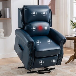 Blue Electric Power Lift Recliner with Heat, Massage, USB Ports, and ...