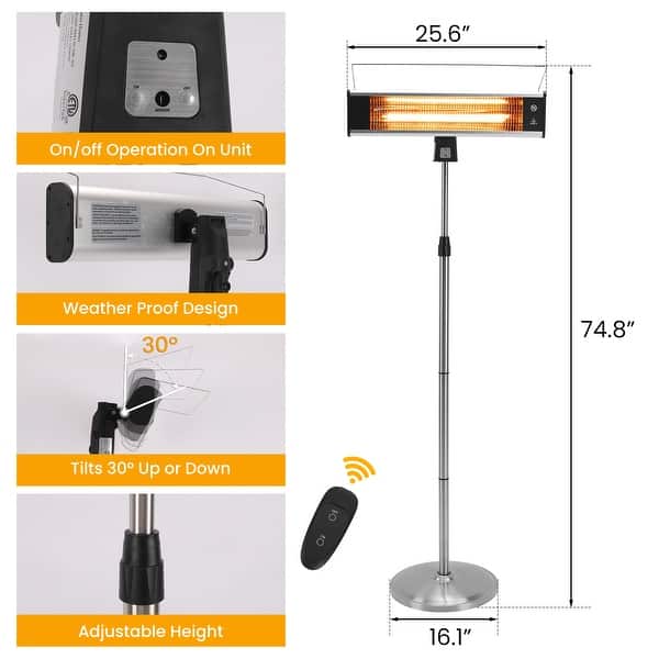 Adjustable Height Standing Patio Heater w/ Remote Control by Sun-Ray ...