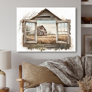 Designart 'Window View To Farm I' Landscape Canvas Wall Art - Bed Bath ...
