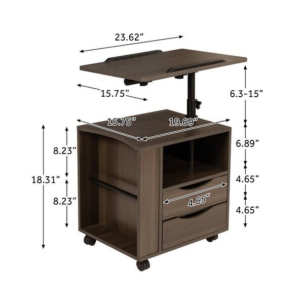 Sealy Height Adjustable Overbed End Table Wooden Nightstand with Swivel ...