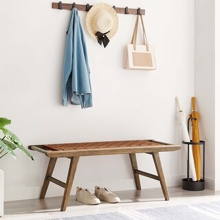 Black or Brown Leather Handmade Woven Seat Bench - 47 x 18 x 17 - Bed ...