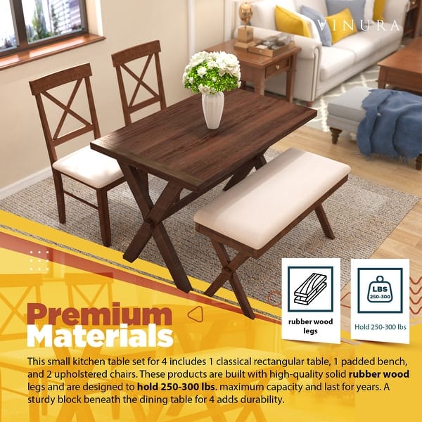 Kitchen Dining Table Set for 4 - Brown Kitchen Table Set with Bench - N ...