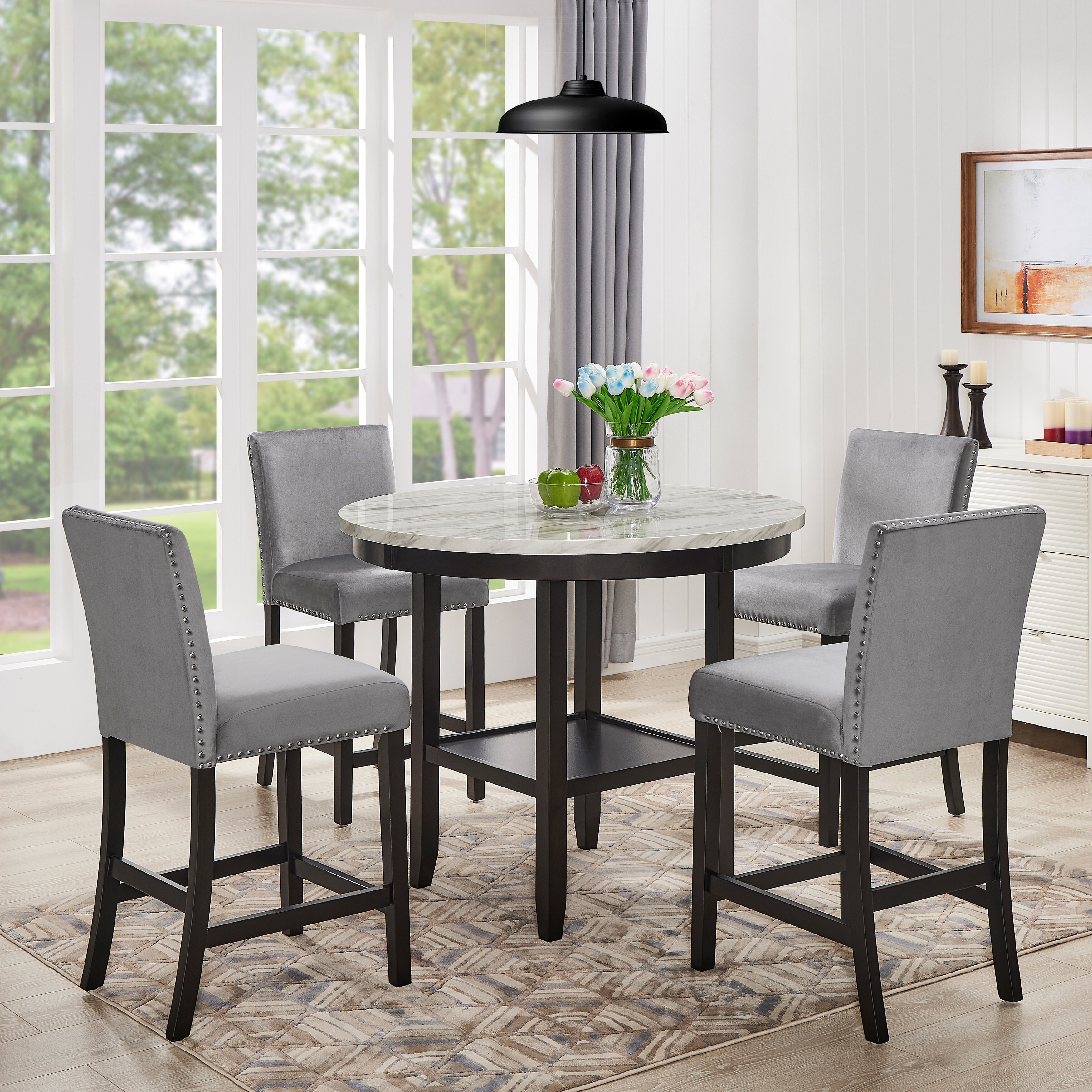 Round faux marble dining table set store