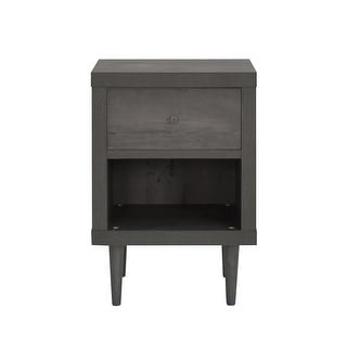 Sleek Gray Nightstand with Mid-Century Flair and Faux Wood Finish - Bed ...