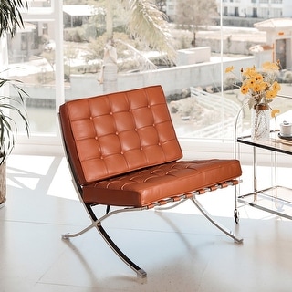 Momei Foldable Mid-Century Lounge Chair: Top-Grain Leather Upholstery ...
