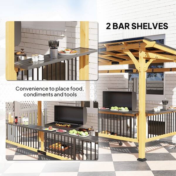 Outdoor Kitchen 6 X 13 FT Wooden Grill Gazebo With Sloping Metal Roof ...