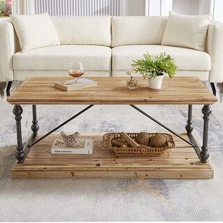 Modern Coffee Table Rectangular 2-tier Center Table Metal Stand End ...