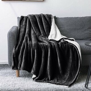Queen Throw Faux Fur Reversible Sherpa Fleece Blanket Black - Bed Bath ...