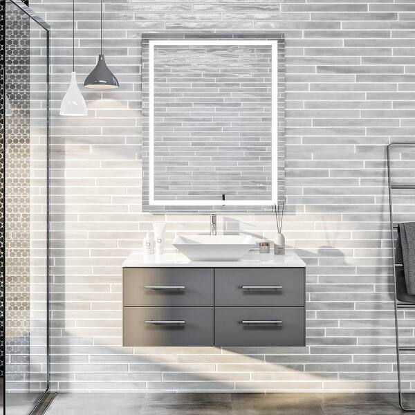 Totti Wave 36 inch Gray Modern Bathroom Vanity with White Glassos ...