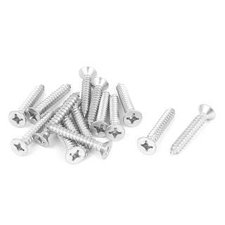 M5.5x35mm 316 Stainless Steel Flat Head Phillips Self Tapping Screws Bolts 15pcs - Silver Tone ...